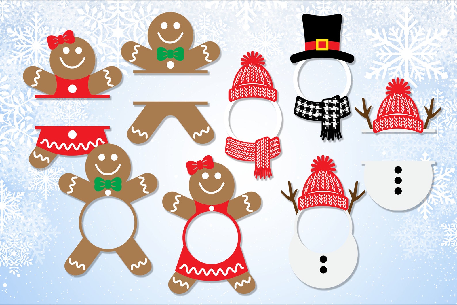 Christmas Character Monogram SVG, Santa Claus, Snowman, Reindeer, Elf ...