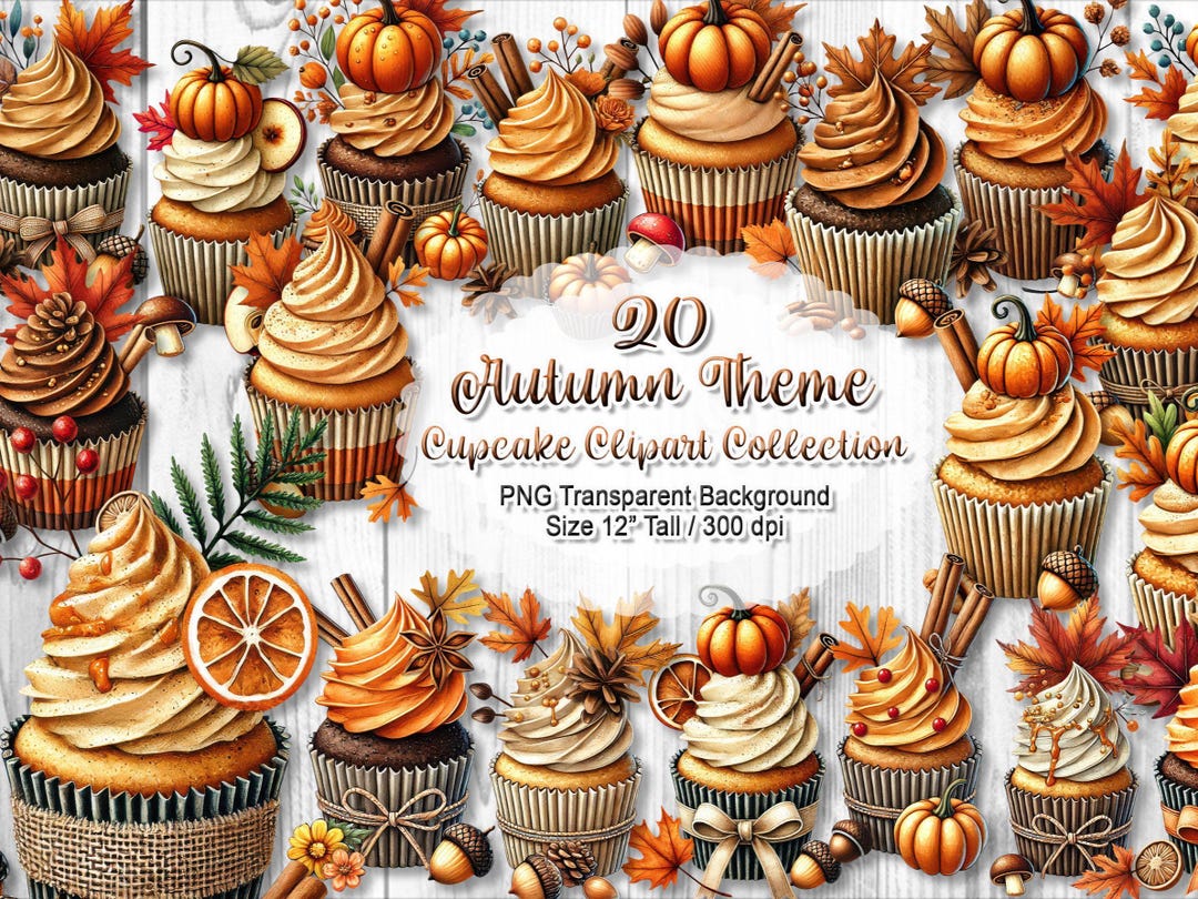 Autumn Cupcake Clipart Set PNG, Fall Cupcake Sublimation Images ...