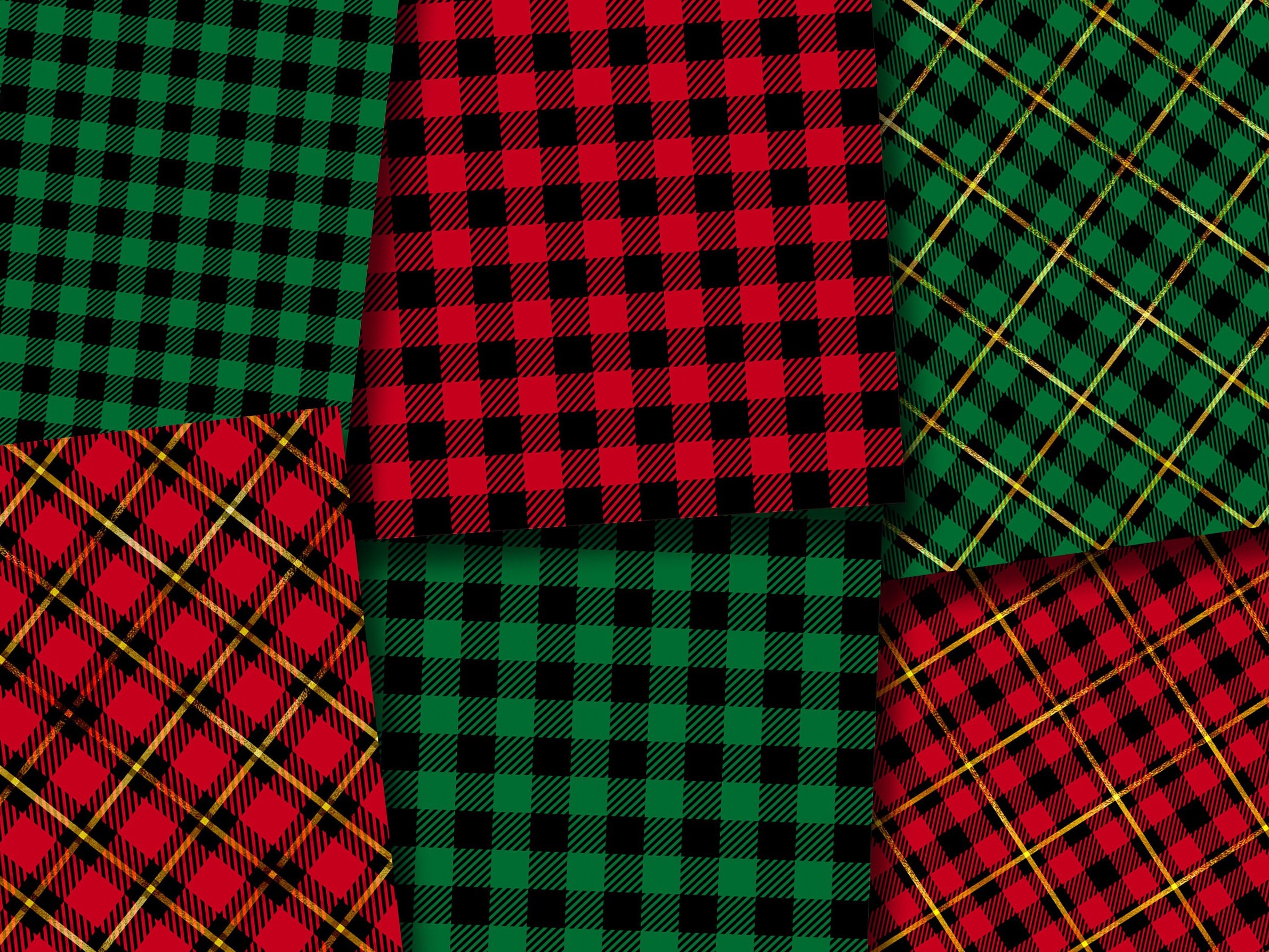 12 Christmas Plaid Pattern With Gold Glitter Decorations Seamless ...