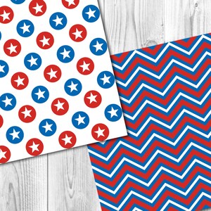 4th of July Digital Paper Set 4 - Red White and Royal Blue American ...