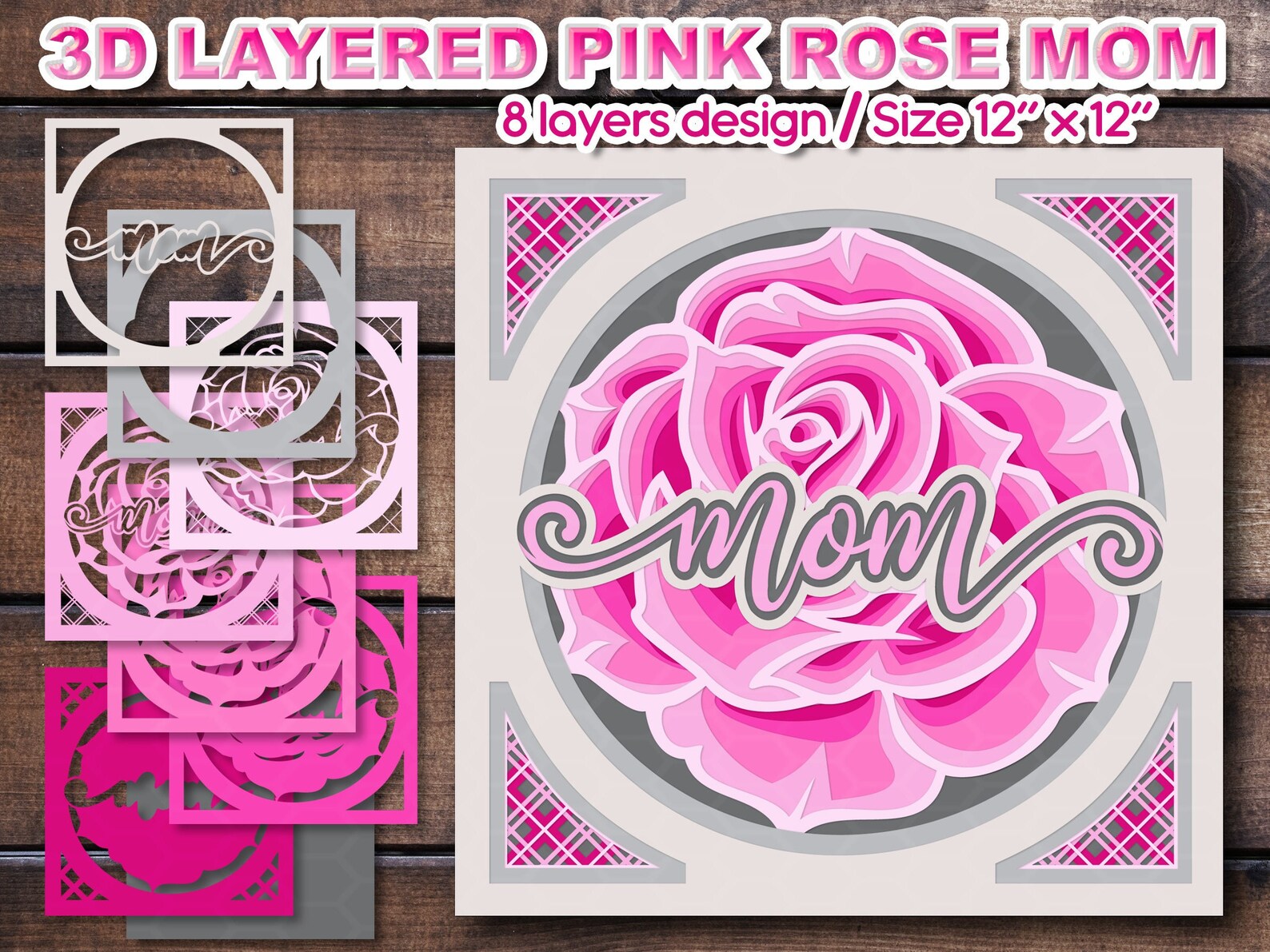 3D MOM Roses Multi-layered Design Flowers Papercut SVG Clipart Digital ...