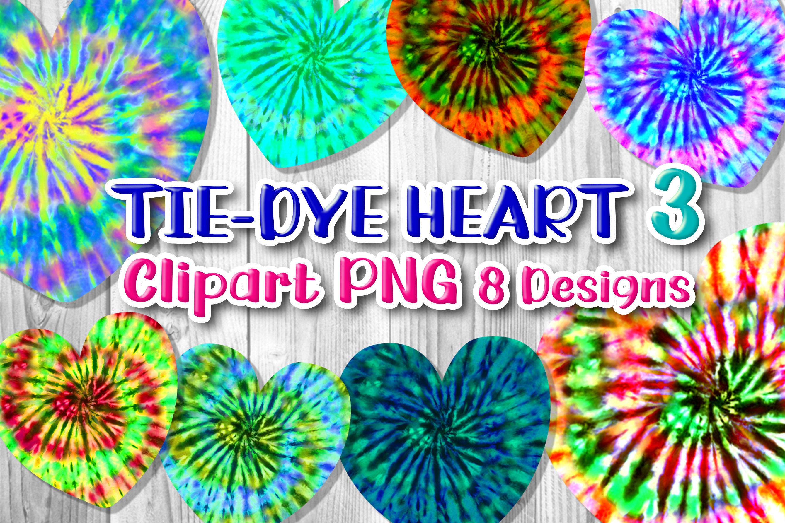 8 Tie Dye Hearts Sublimation PNG Clipart Set 3 Heart Shape - Etsy