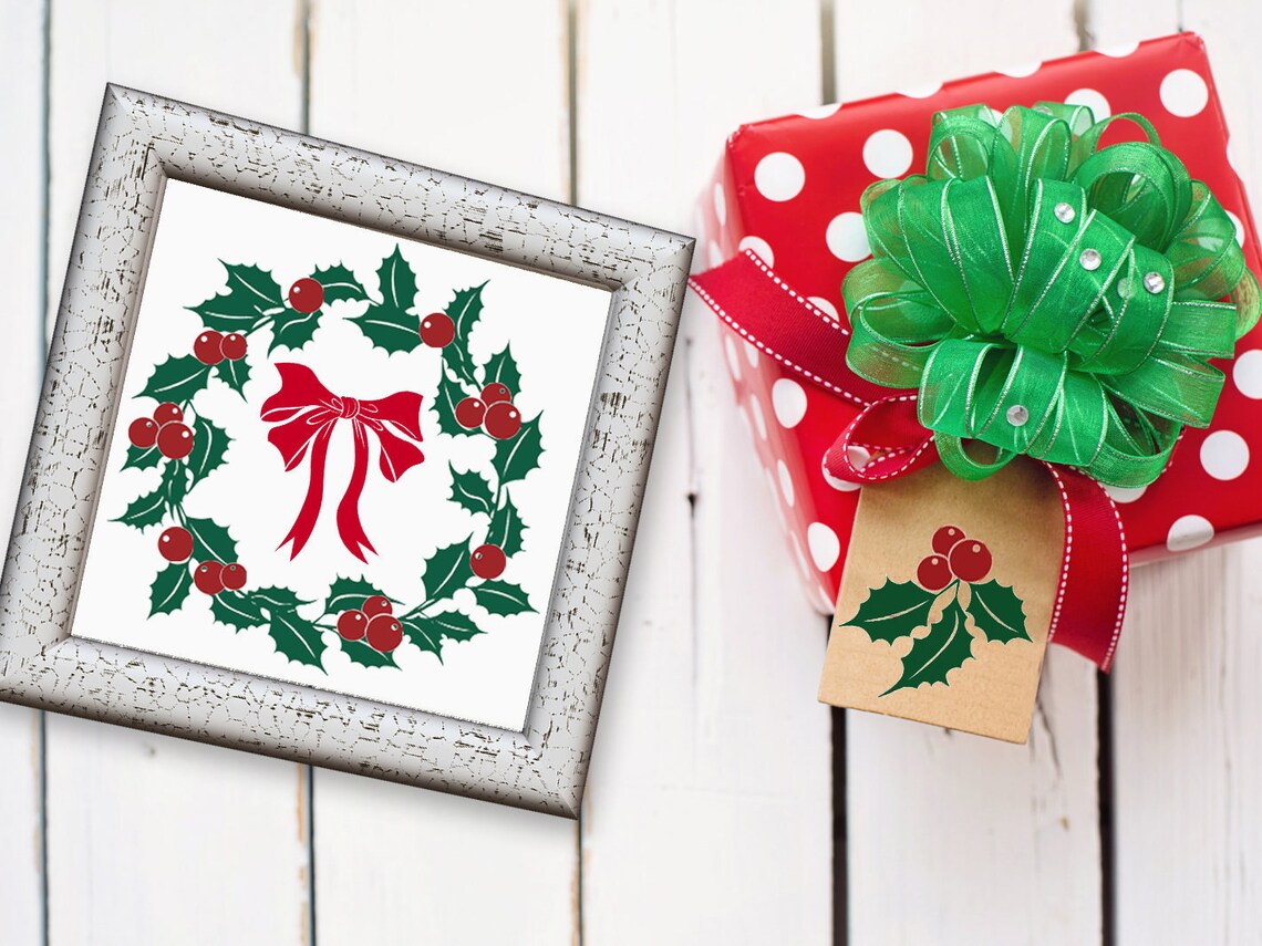 Christmas SVG Holly Wreath With Ribbon Bow Clipart Design | Etsy