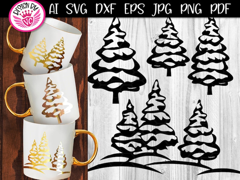 Christmas SVG Pine Tree Clipart Design V.3 Decorative Elements Digital ...