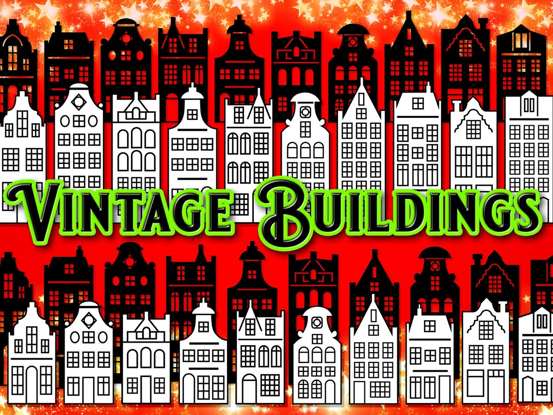 Vintage Buildings SVG 3 Designs Silhouette Outline White BG - Etsy