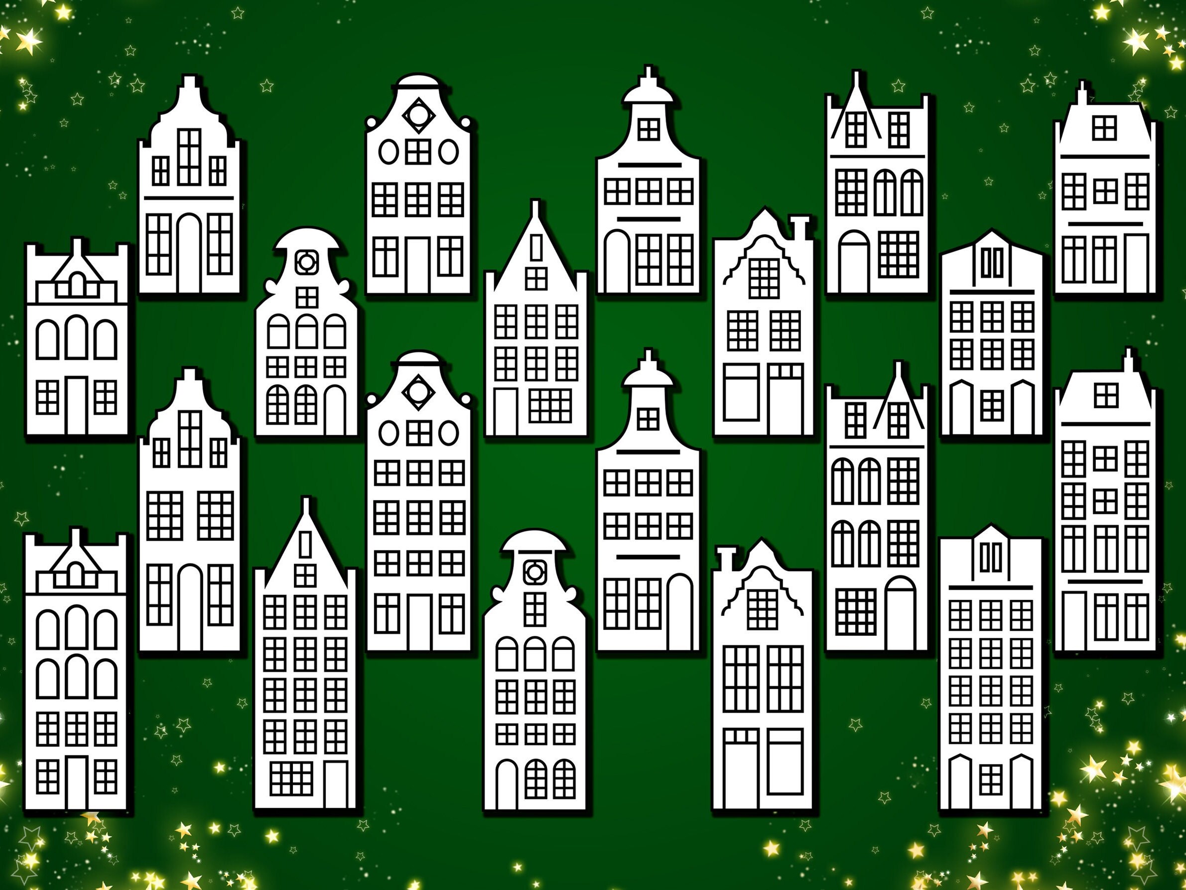 Vintage Buildings SVG 3 Designs, Silhouette Outline White BG Separated ...