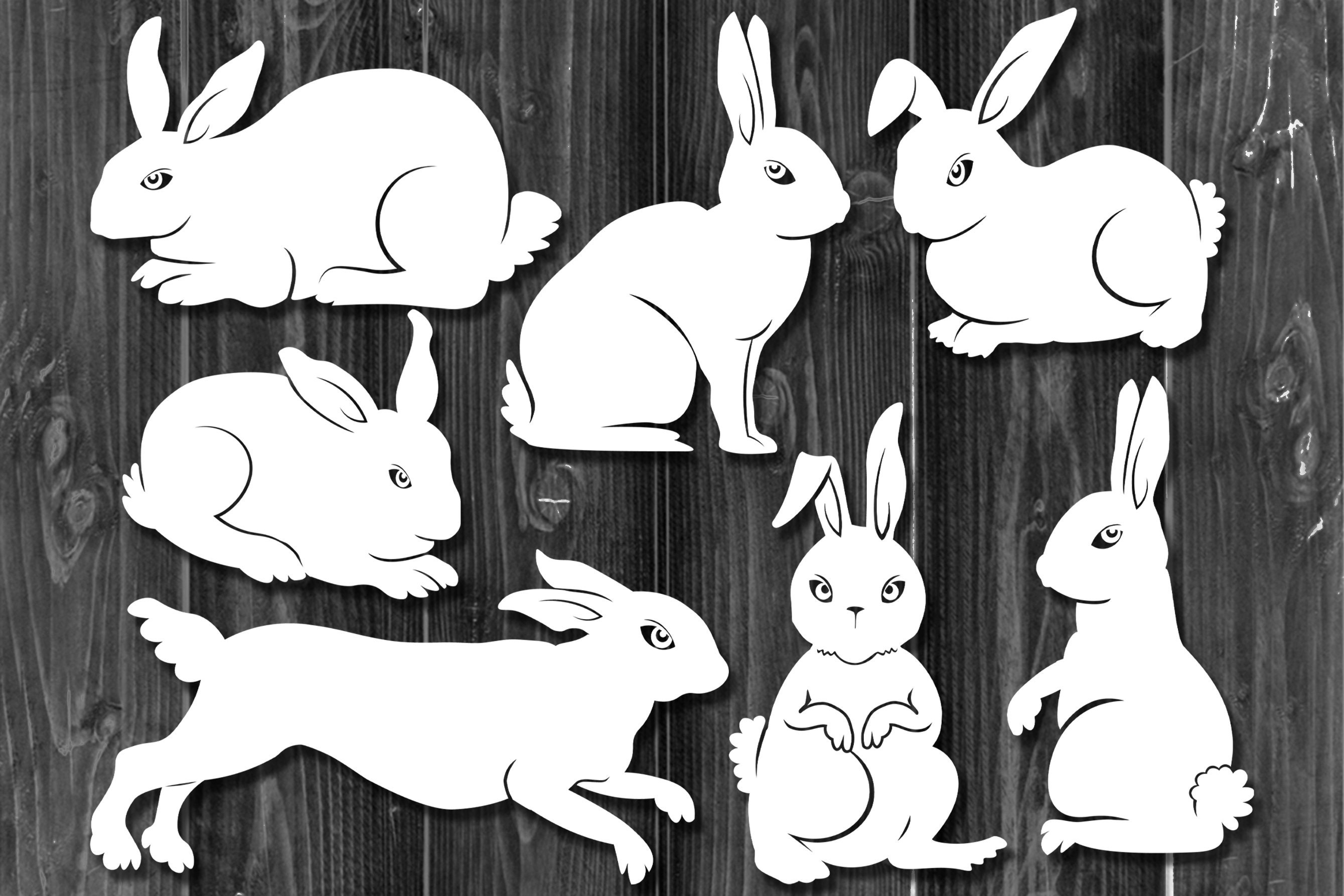 Easter Rabbit SVG 7 Designs Bunny Cut Files Silhouette Clipart Design ...