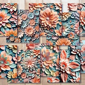 10 Simple Pastel Flower 3D Flowers Background Digital Paper Instant ...