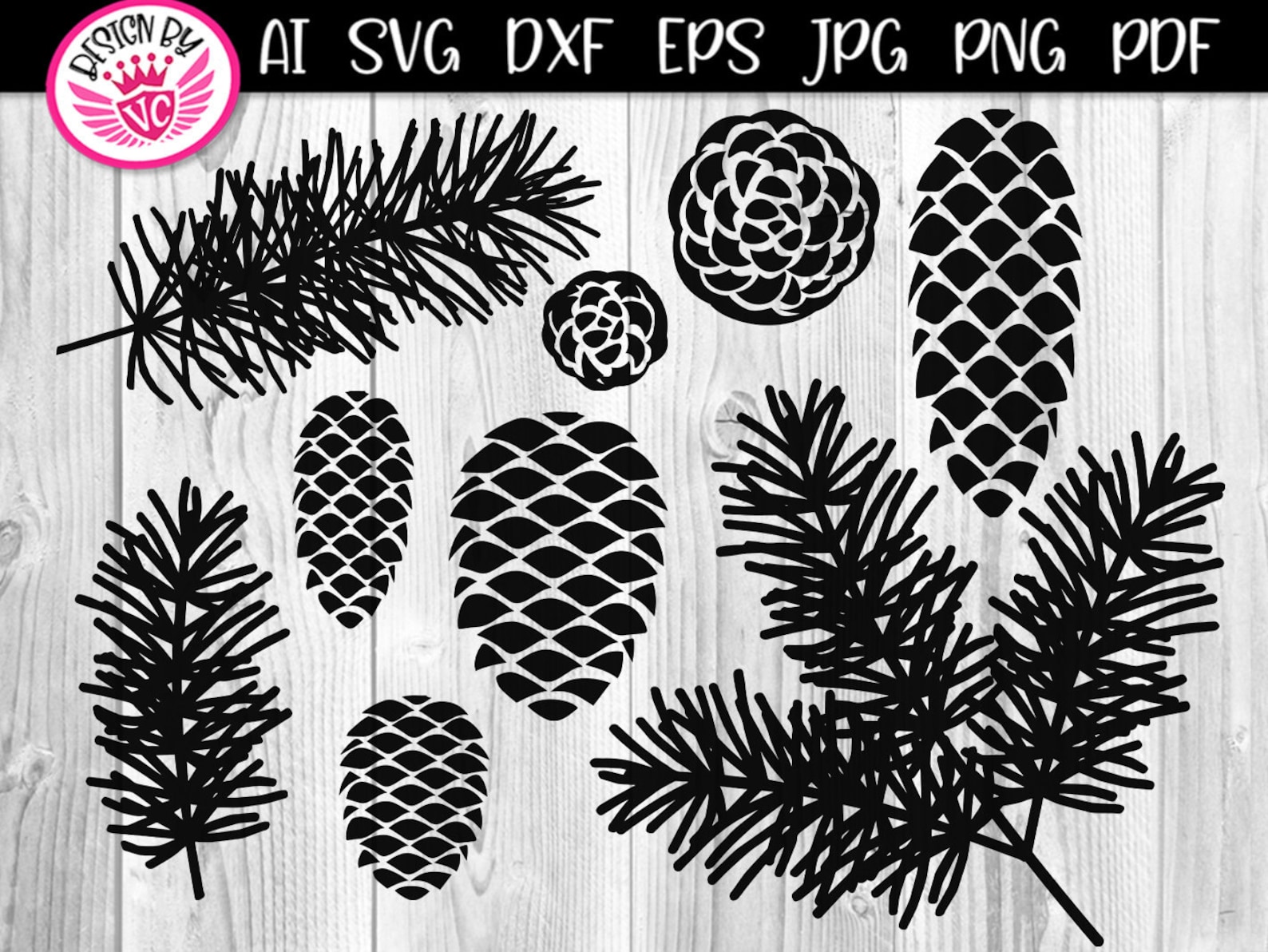 Christmas SVG Pine Leaves Clipart Design Elements Instant - Etsy