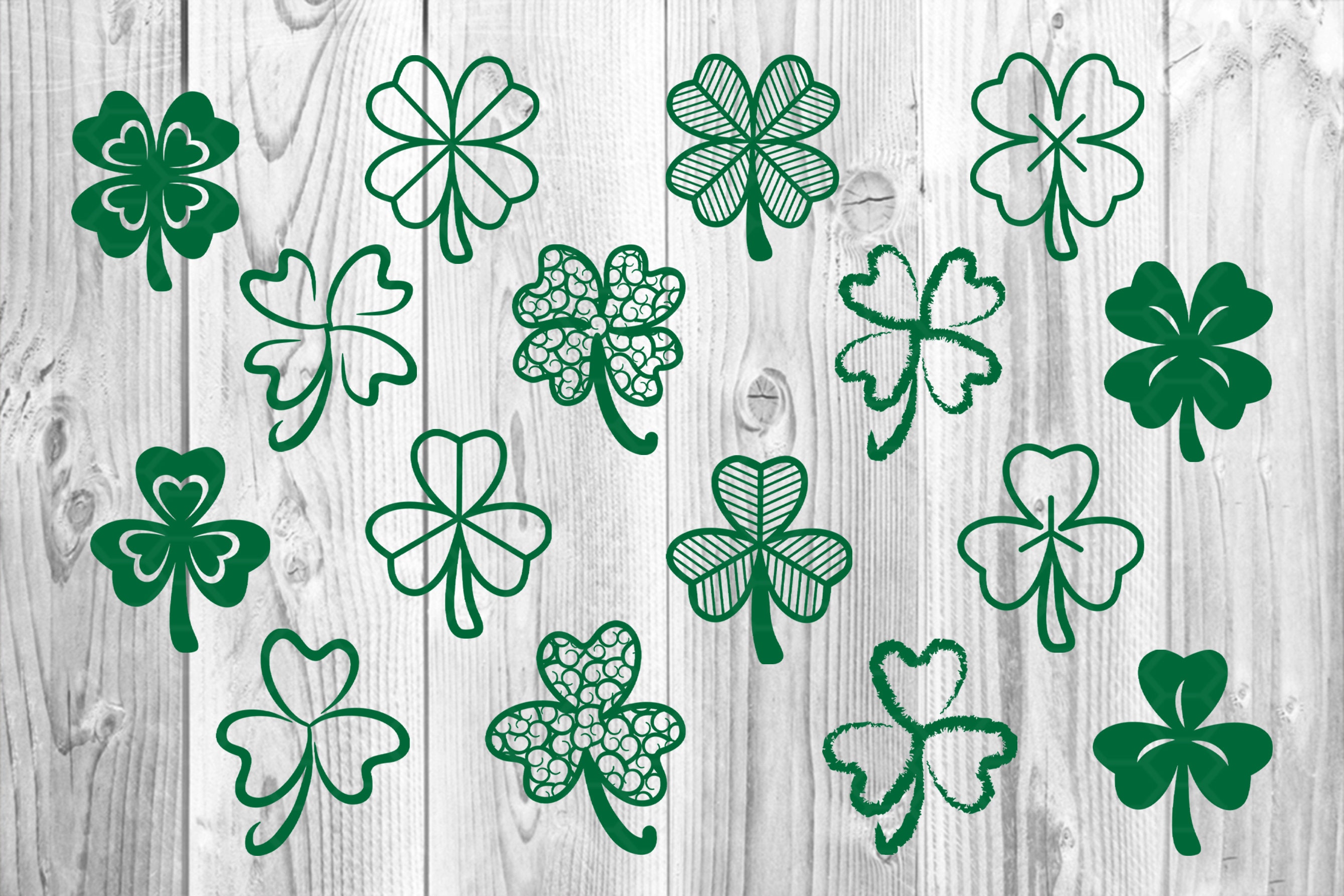 St. Patrick's Day Symbol Shamrock and Four Leaf Clover Clip Art SVG ...
