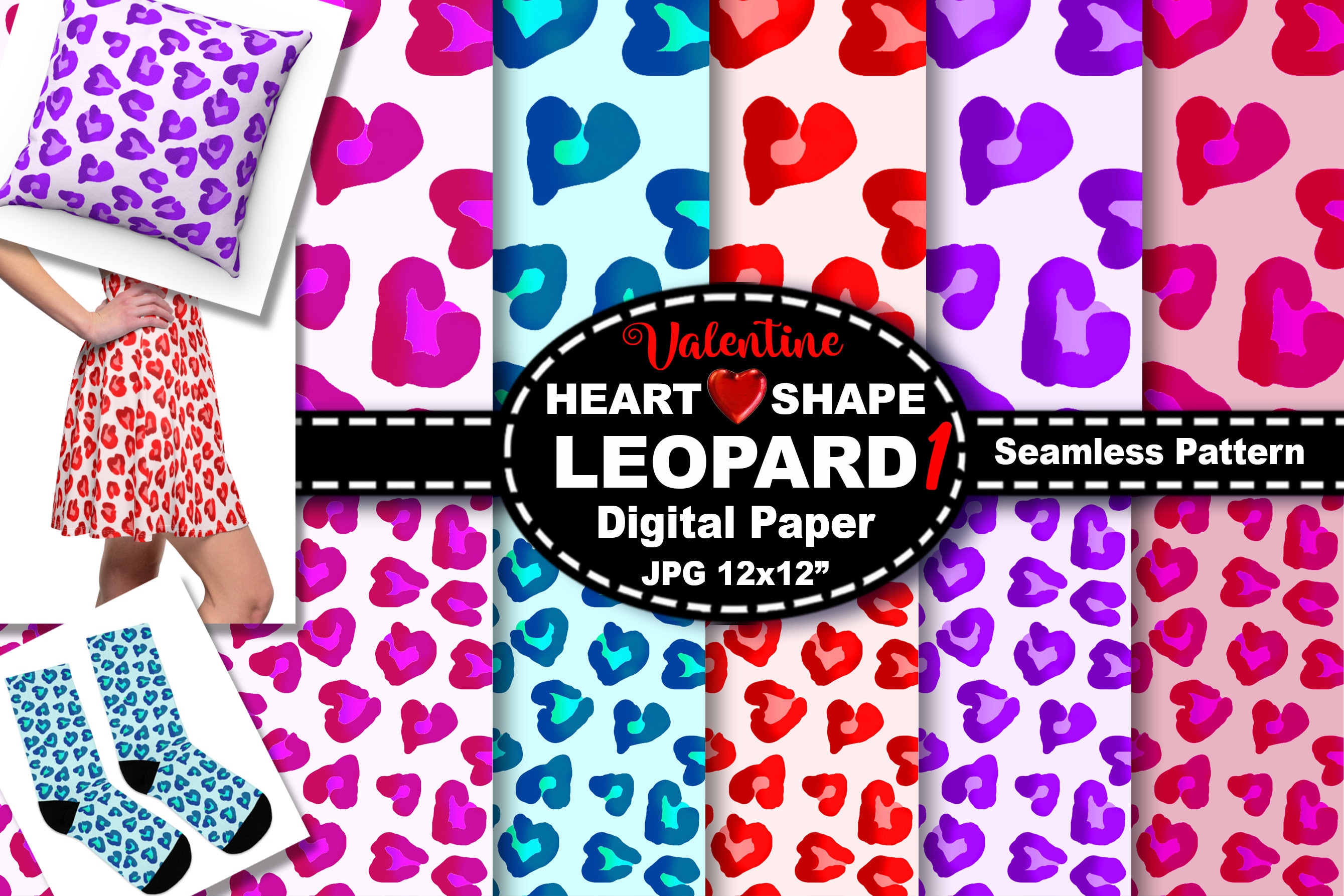 Love Heart Shape Leopard Seamless Pattern Digital Paper for - Etsy