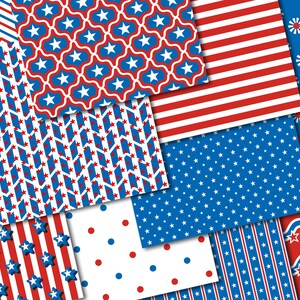 4th of July Digital Paper Set 1 - Red White and Royal Blue American ...