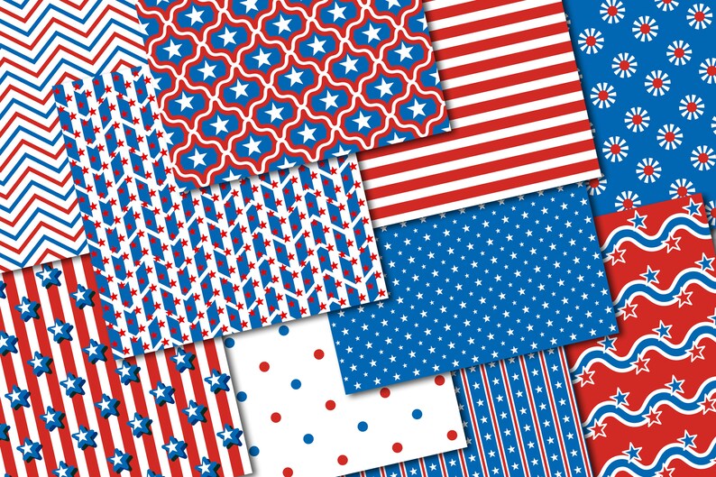 4th of July Digital Paper Set 1 Red White and Royal Blue | Etsy