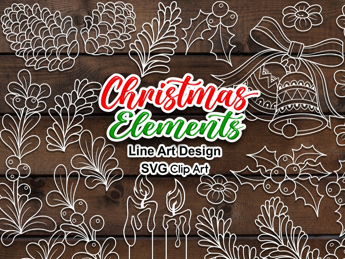 Christmas Elements SVG Line Art Design Clipart Set Decor | Etsy