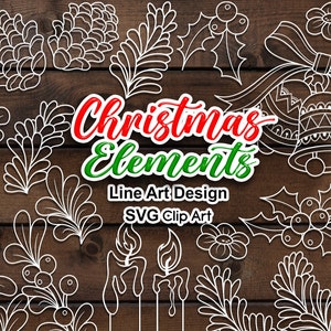 Christmas Elements SVG Line Art Design Clipart Set Decor Ornaments ...