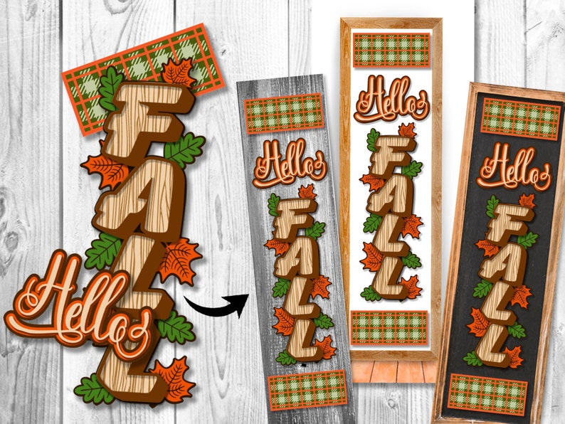 3D Hello Fall Porch Sign SVG, Layered Vertical Design (digital Download ...