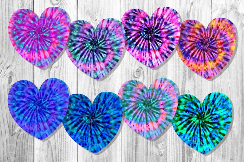 8 Tie Dye Hearts Sublimation PNG Clipart Set 2 Heart Shape Design ...