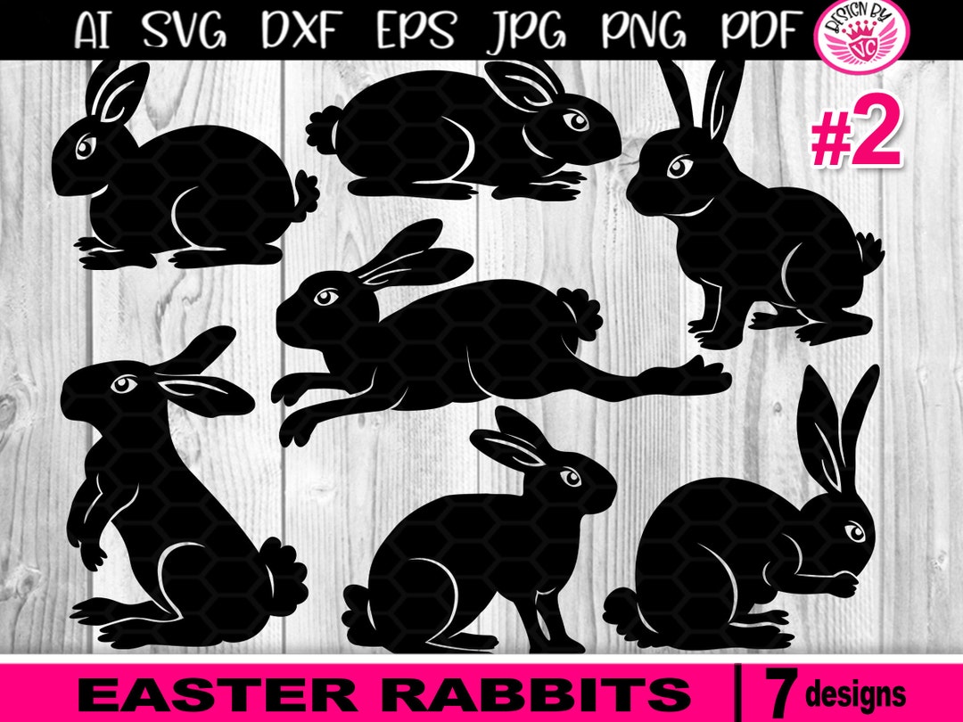 Easter Rabbit SVG V.2 Bunny Cut Files 7 Designs Silhouette Clipart ...