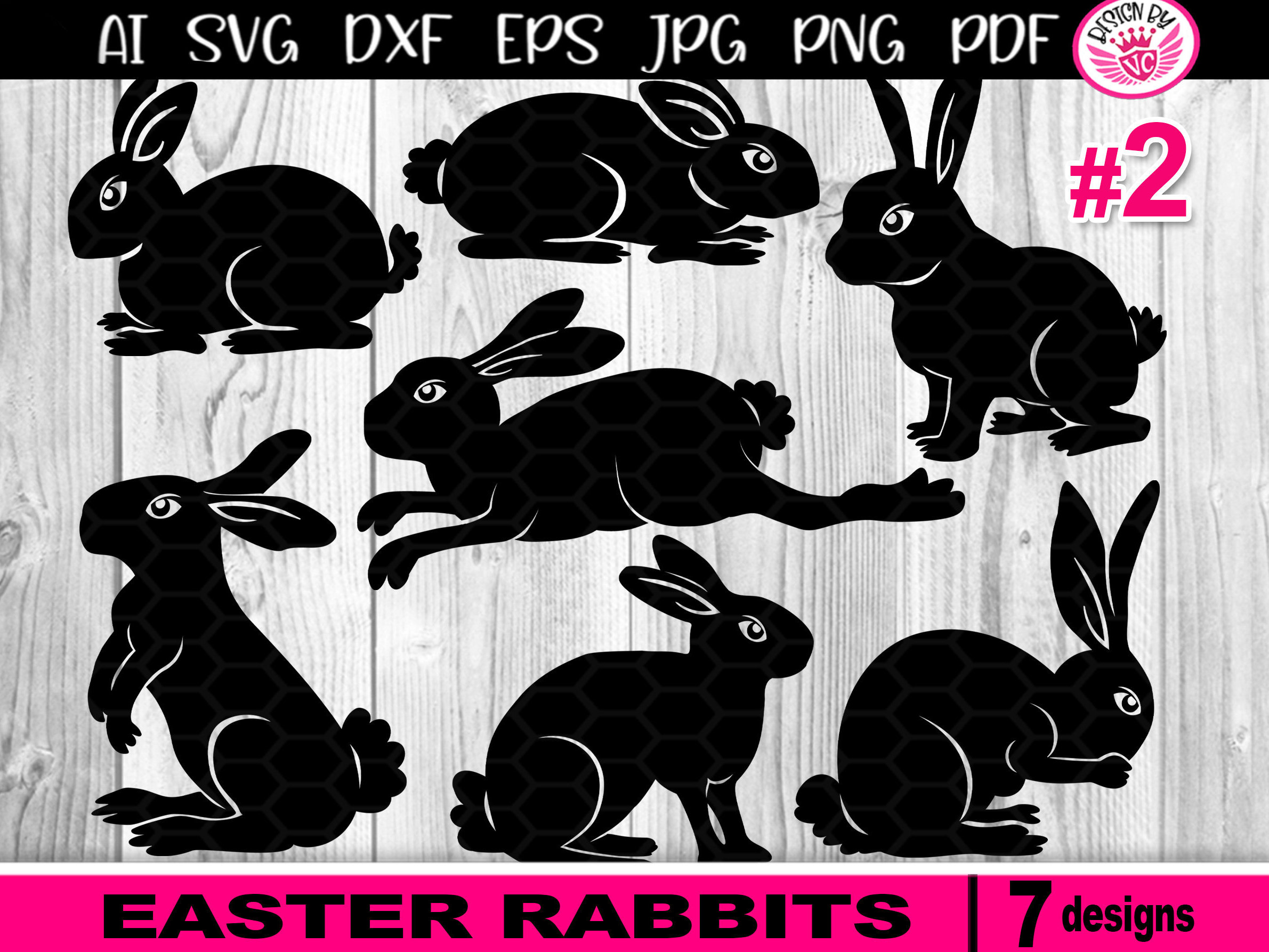 Easter Rabbit SVG V.2 Bunny Cut Files 7 Designs Silhouette Clipart ...