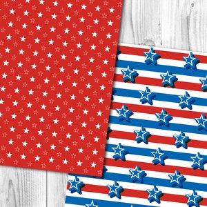 4th of July Digital Paper Set 7 - Red White and Royal Blue American ...