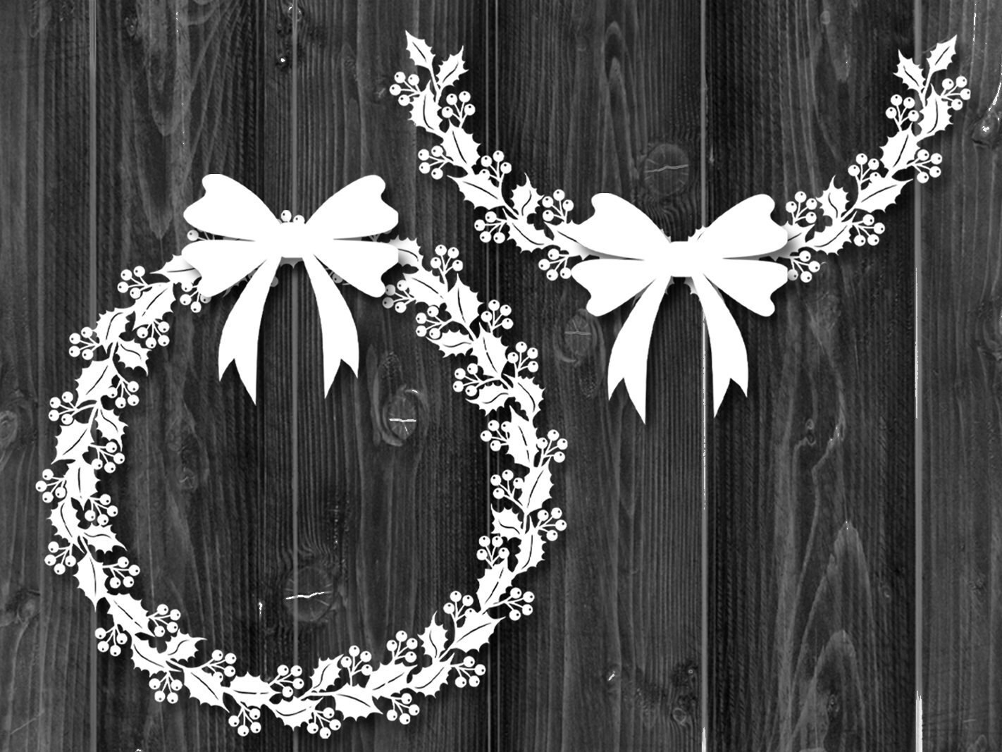 Christmas SVG Silhouette Holly Wreath With Ribbon Bow Clipart Design ...