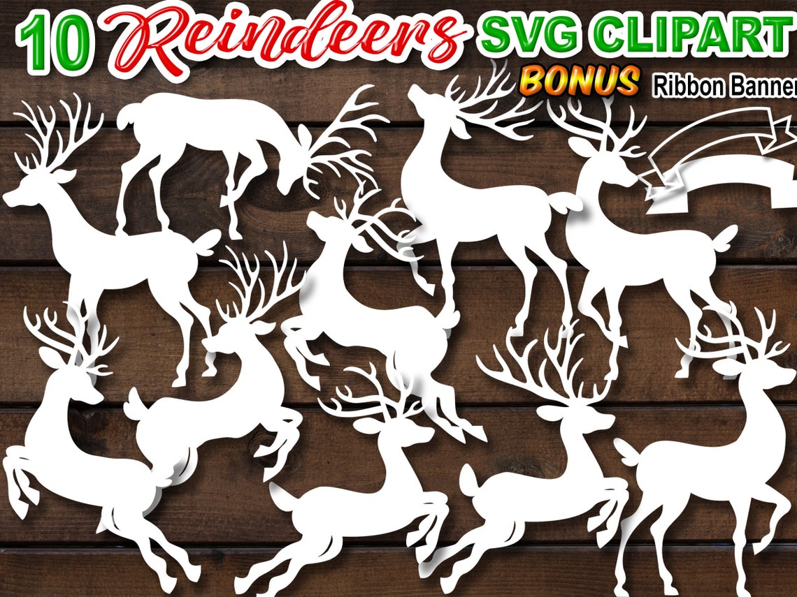 Christmas SVG Reindeer Clipart Designs Decorative Elements | Etsy