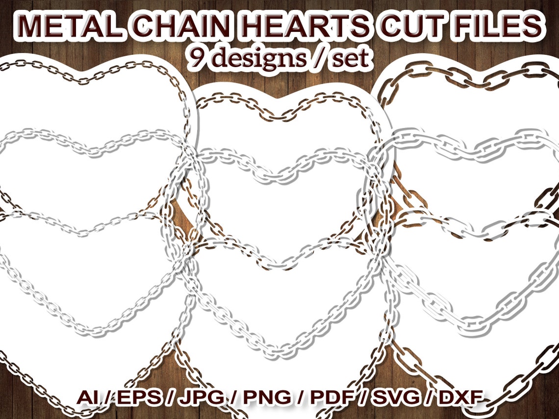 9 Designs Simple Metal Chain Style Heart Shape Border Frames SVG Clip ...