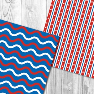 4th of July Digital Paper Set 2 - Red White and Royal Blue American ...