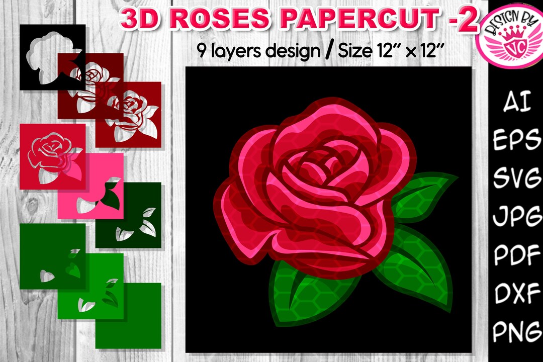 3D Roses Multi-layered Design Flowers Papercut SVG Clipart Digital ...