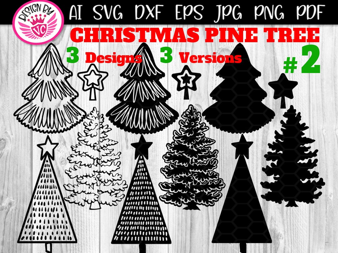 Christmas SVG Pine Tree Clipart 3 Designs Set 2 Decor Ornaments Digital ...
