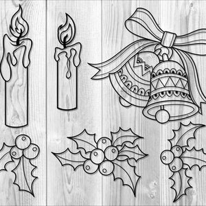 Christmas Elements SVG Line Art Design Clipart Set Decor Ornaments ...