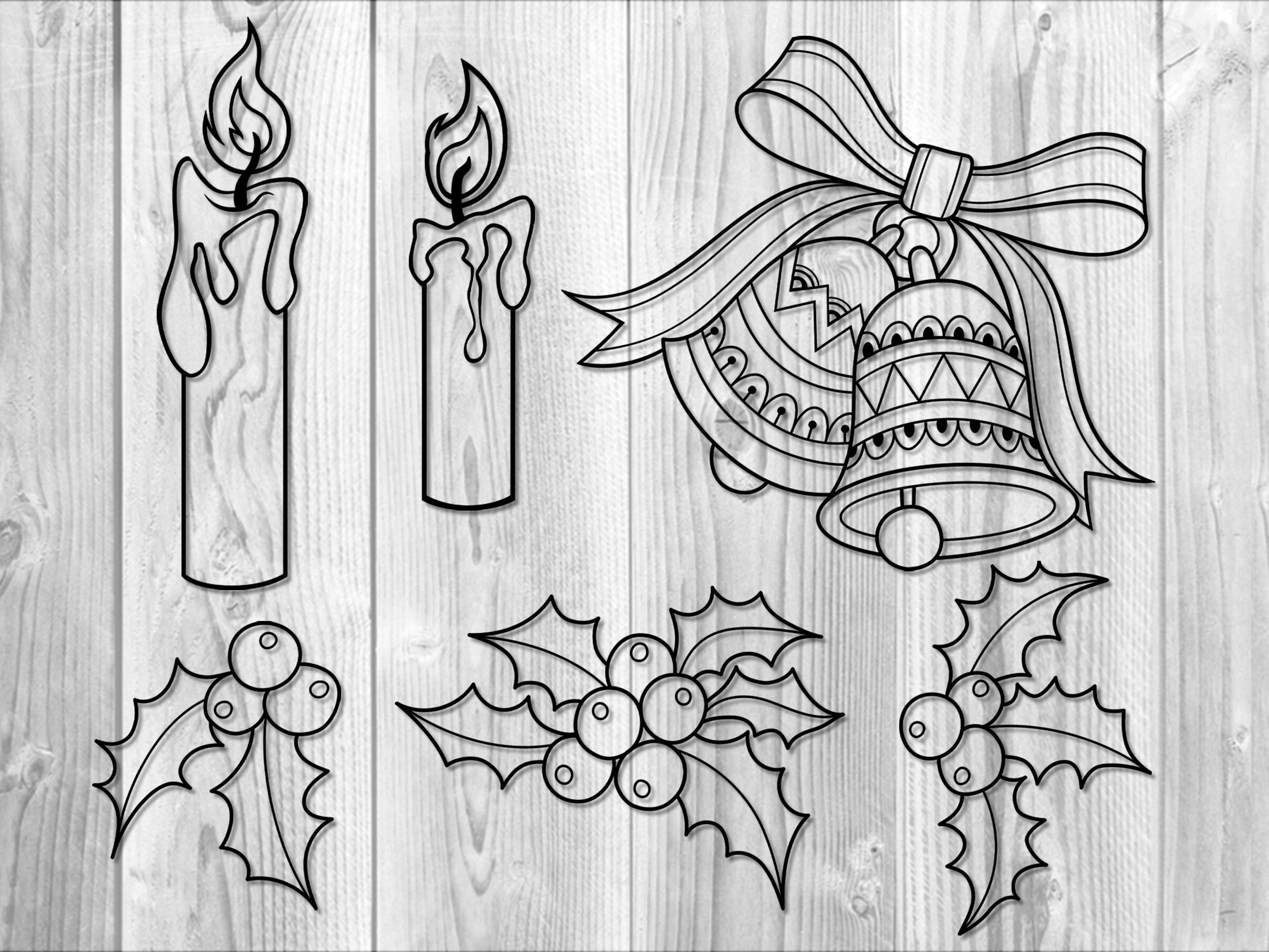 Christmas Elements SVG Line Art Design Clipart Set Decor Ornaments ...