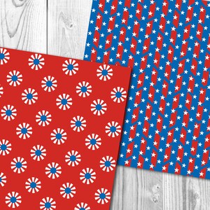 4th of July Digital Paper Set 5 - Red White and Royal Blue American ...