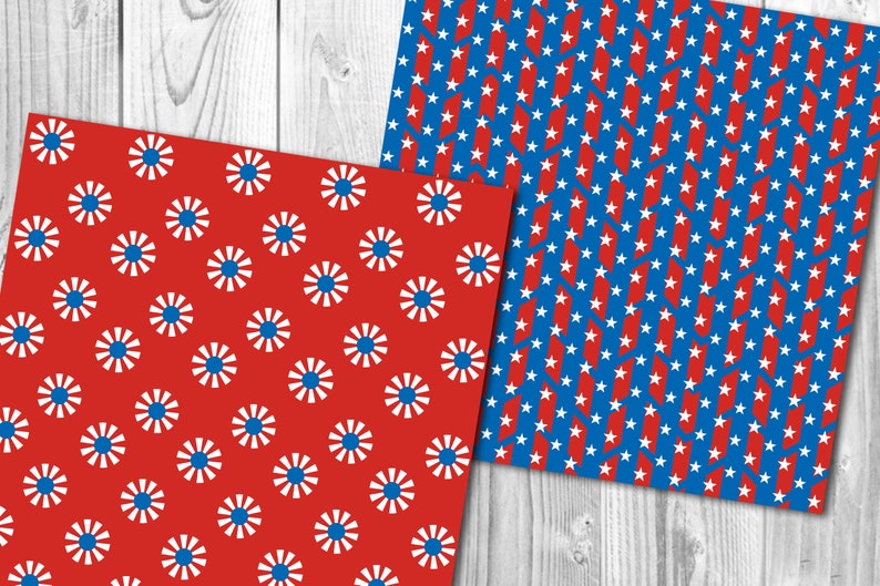 4th of July Digital Paper Set 5 Red White and Royal Blue American Flag ...