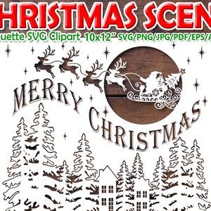 Christmas Scene Silhouette Design SVG Clipart Rectangle Decor Clip Art ...