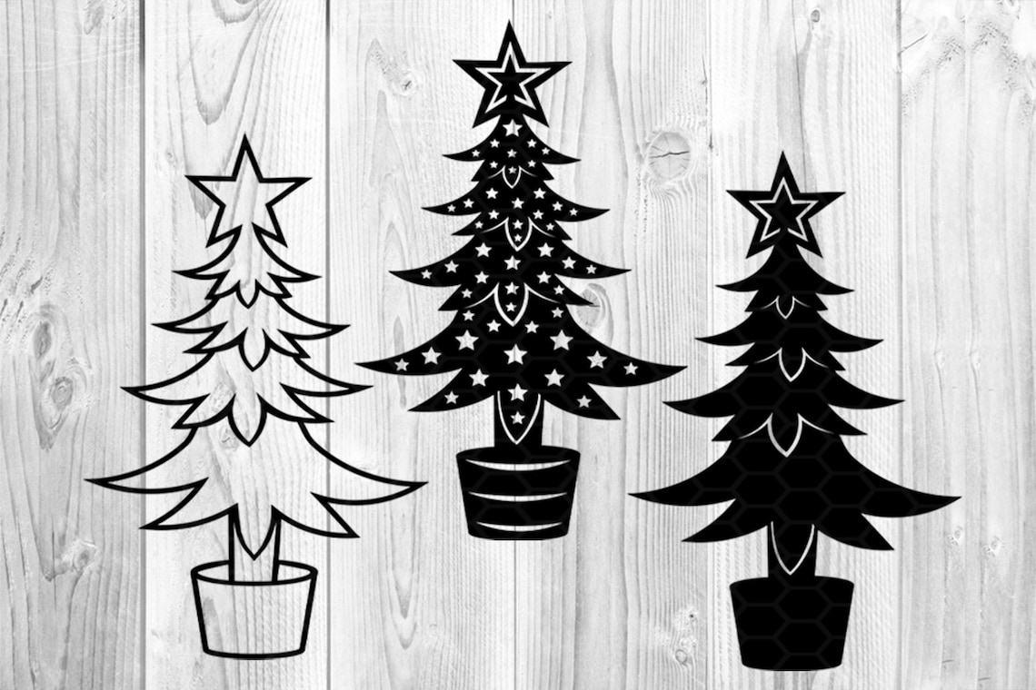 Christmas SVG Pine Tree Clipart 3 Designs Set 1 Decor | Etsy