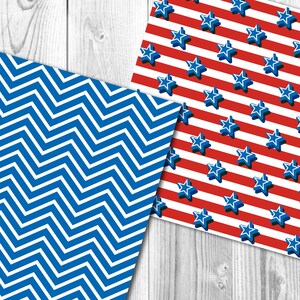 4th of July Digital Paper Set 2 - Red White and Royal Blue American ...