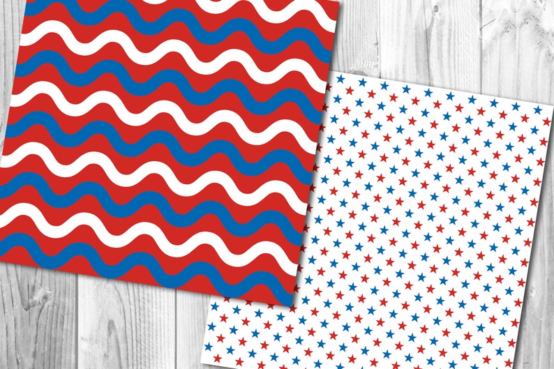4th of July Digital Paper Set 5 Red White and Royal Blue American Flag ...