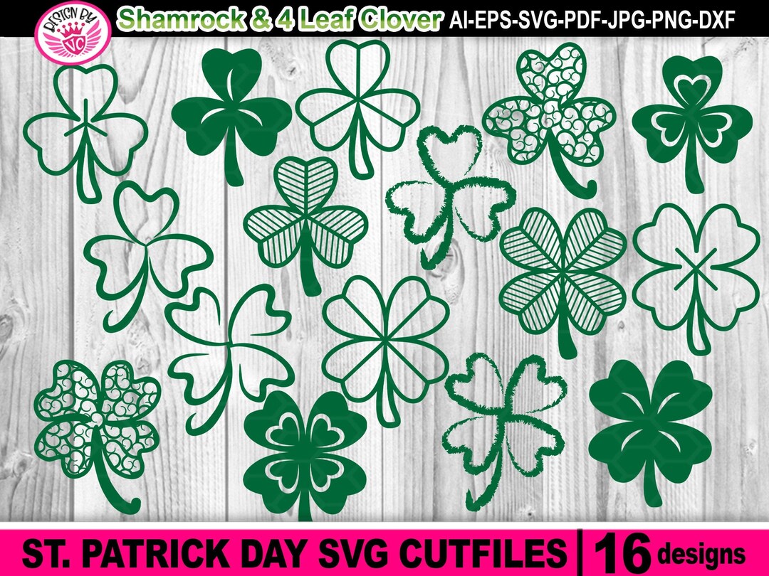 St. Patrick's Day Symbol Shamrock and Four Leaf Clover Clip Art SVG ...