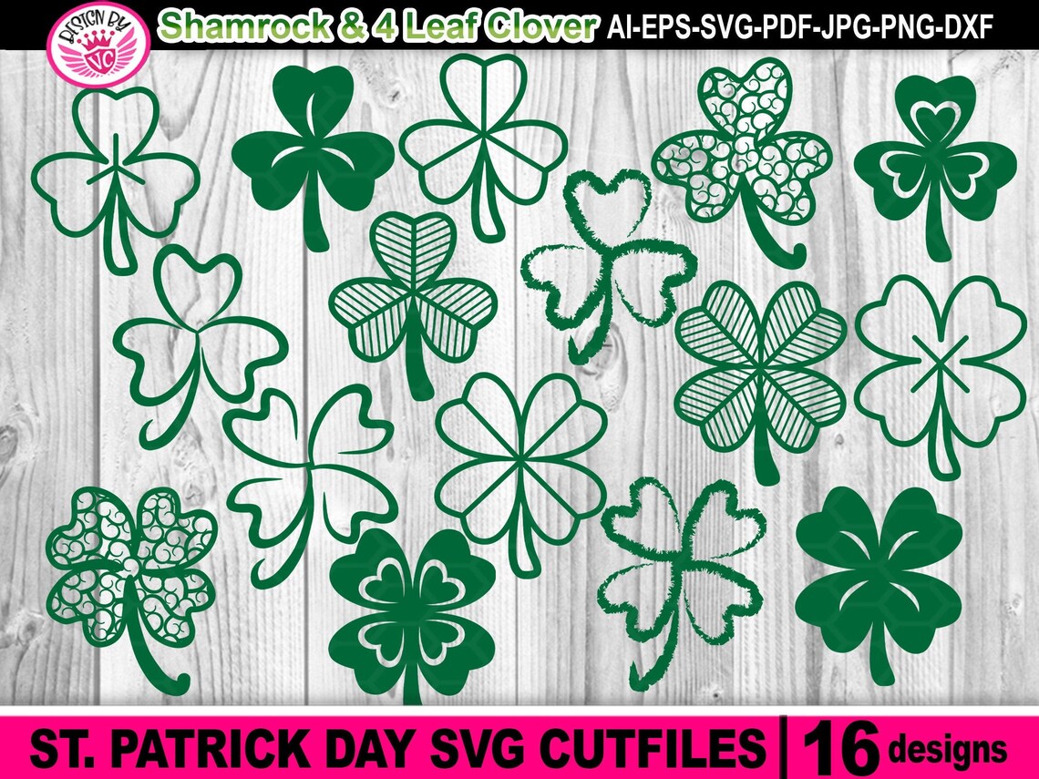 St. Patrick's Day Symbol Shamrock and Four Leaf Clover Clip Art SVG ...