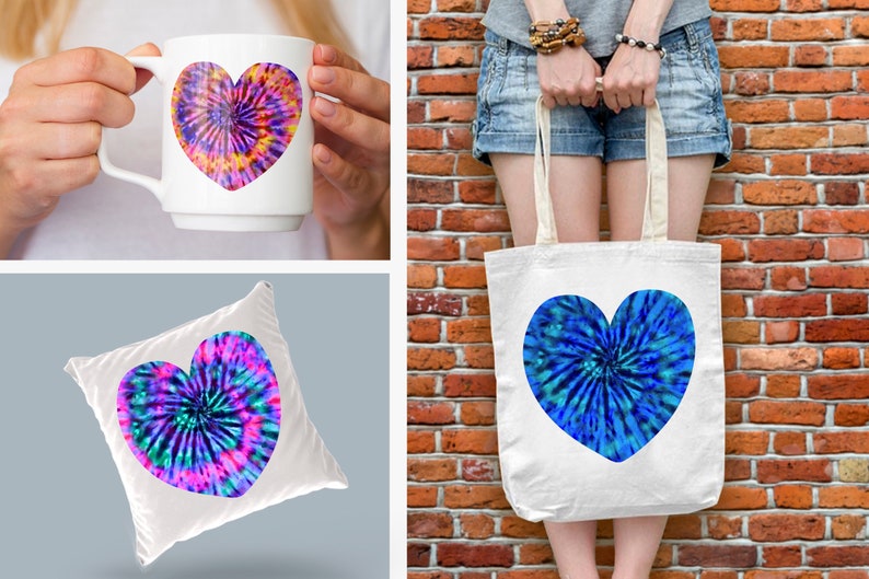 8 Tie Dye Hearts Sublimation PNG Clipart Set 2 Heart Shape Design ...