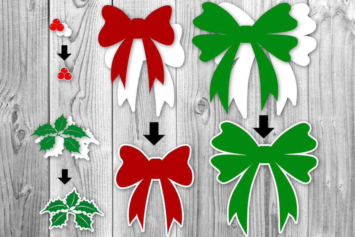 Christmas Wreath With Ribbon Bow SVG Clipart Design Elements - Etsy