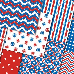 4th of July Digital Paper Set 3 - Red White and Royal Blue American ...