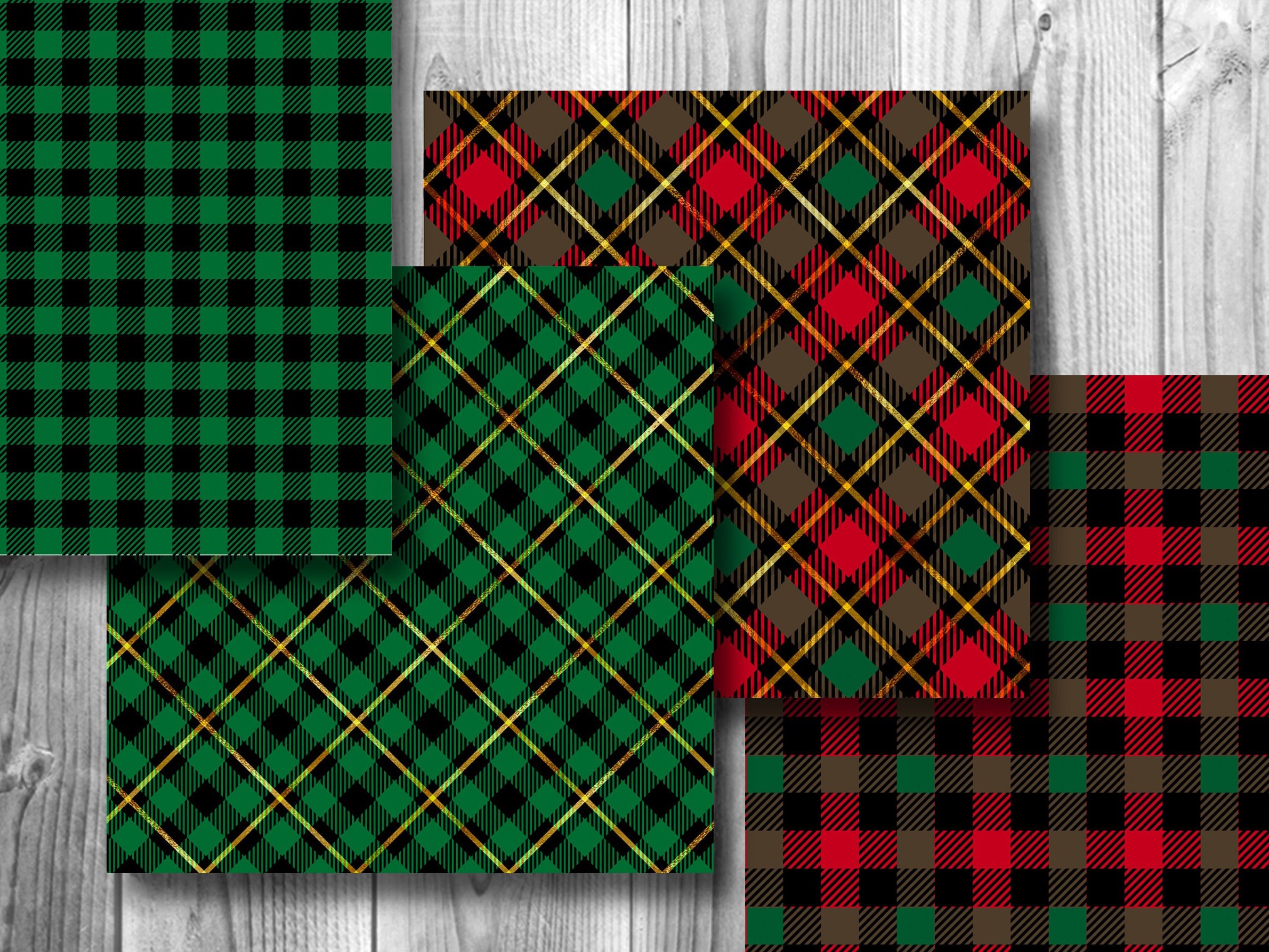 12 Christmas Plaid Pattern With Gold Glitter Decorations Seamless ...