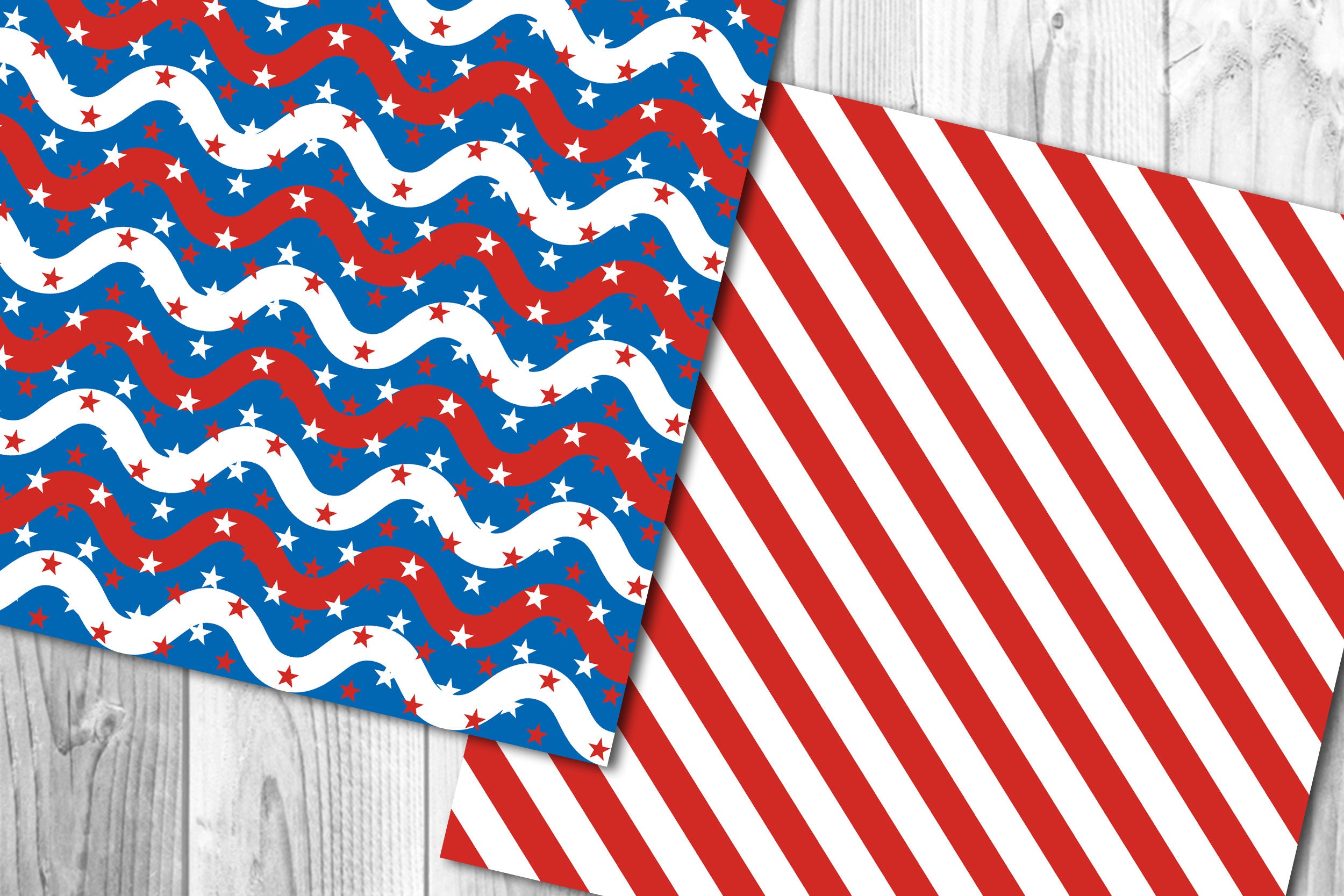 4th of July Digital Paper Set 3 Red White and Royal Blue American Flag ...