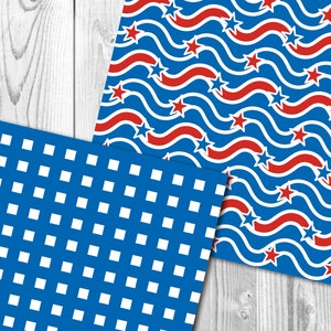 4th of July Digital Paper Set 3 - Red White and Royal Blue American ...