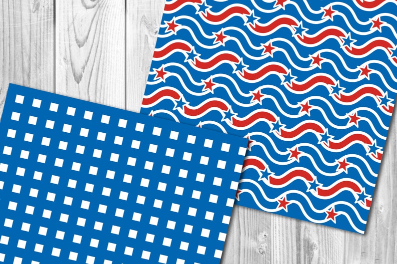 4th of July Digital Paper Set 3 Red White and Royal Blue American Flag ...