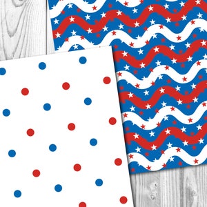4th of July Digital Paper Set 8 - Red White and Royal Blue American ...