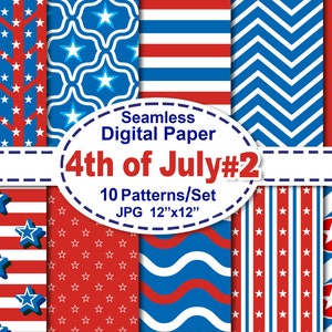 4th of July Digital Paper Set 2 - Red White and Royal Blue American ...