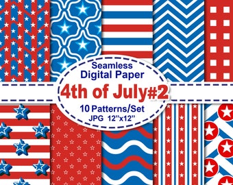 4th of July Digital Paper Set 1 Red White and Royal Blue | Etsy